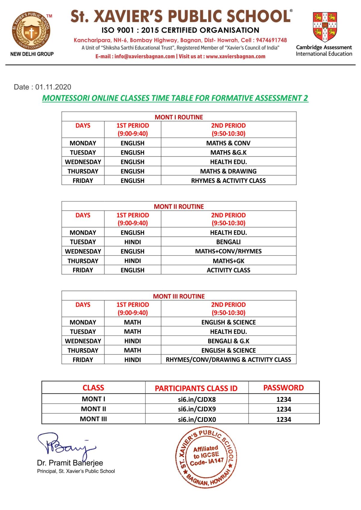 ONLINE CLASS ROUTINE (F.A.-2) 02.11.2020 – Best ICSE/ Cambridge IGCSE ...