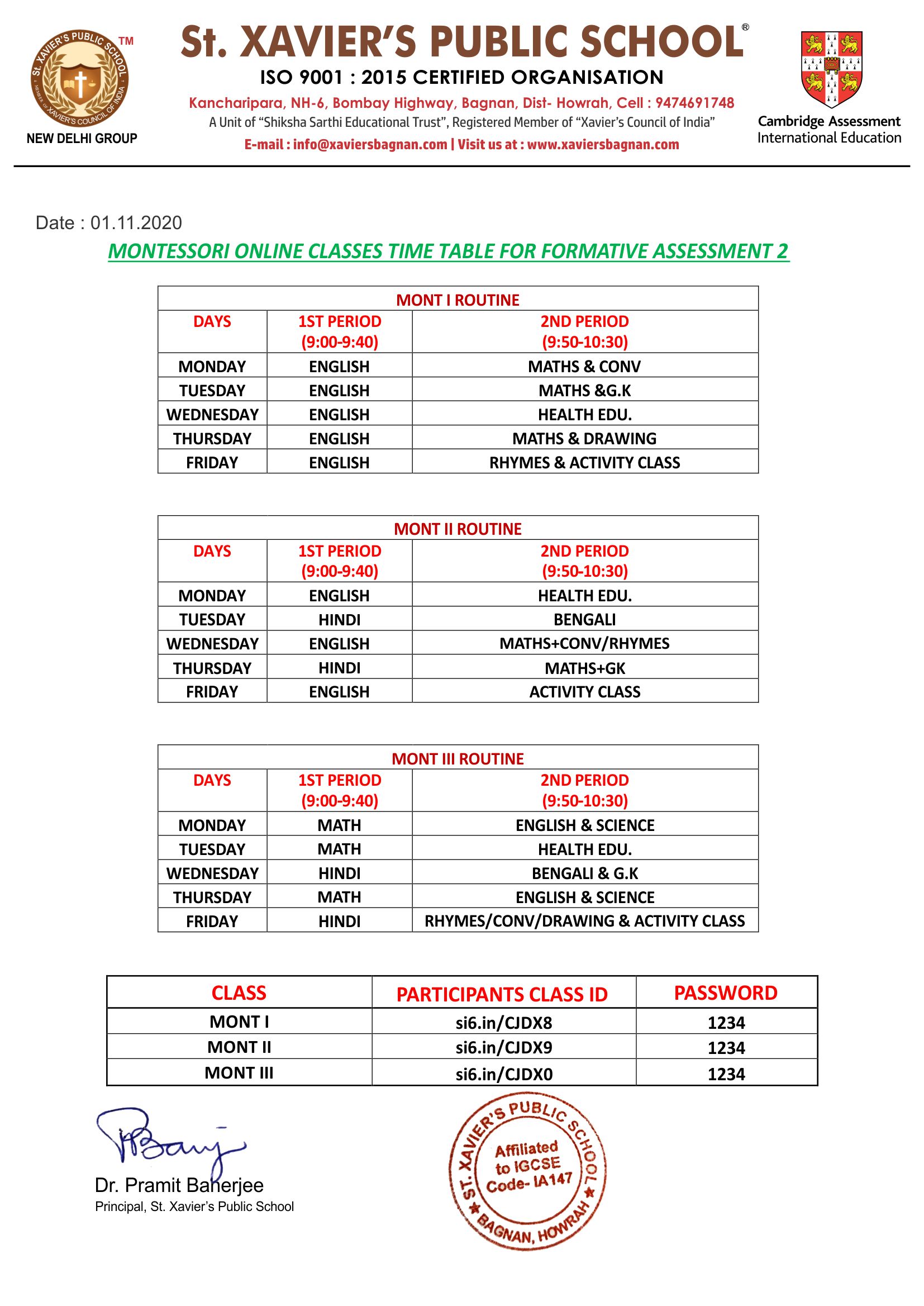 ONLINE CLASS ROUTINE (F.A.-2) 02.11.2020 – St. Xavier's Public School ...